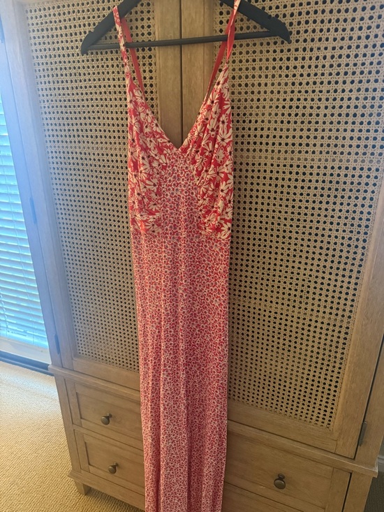 Free People | Dresses | Free People Red Floral Maxi Dress With Mixed ...